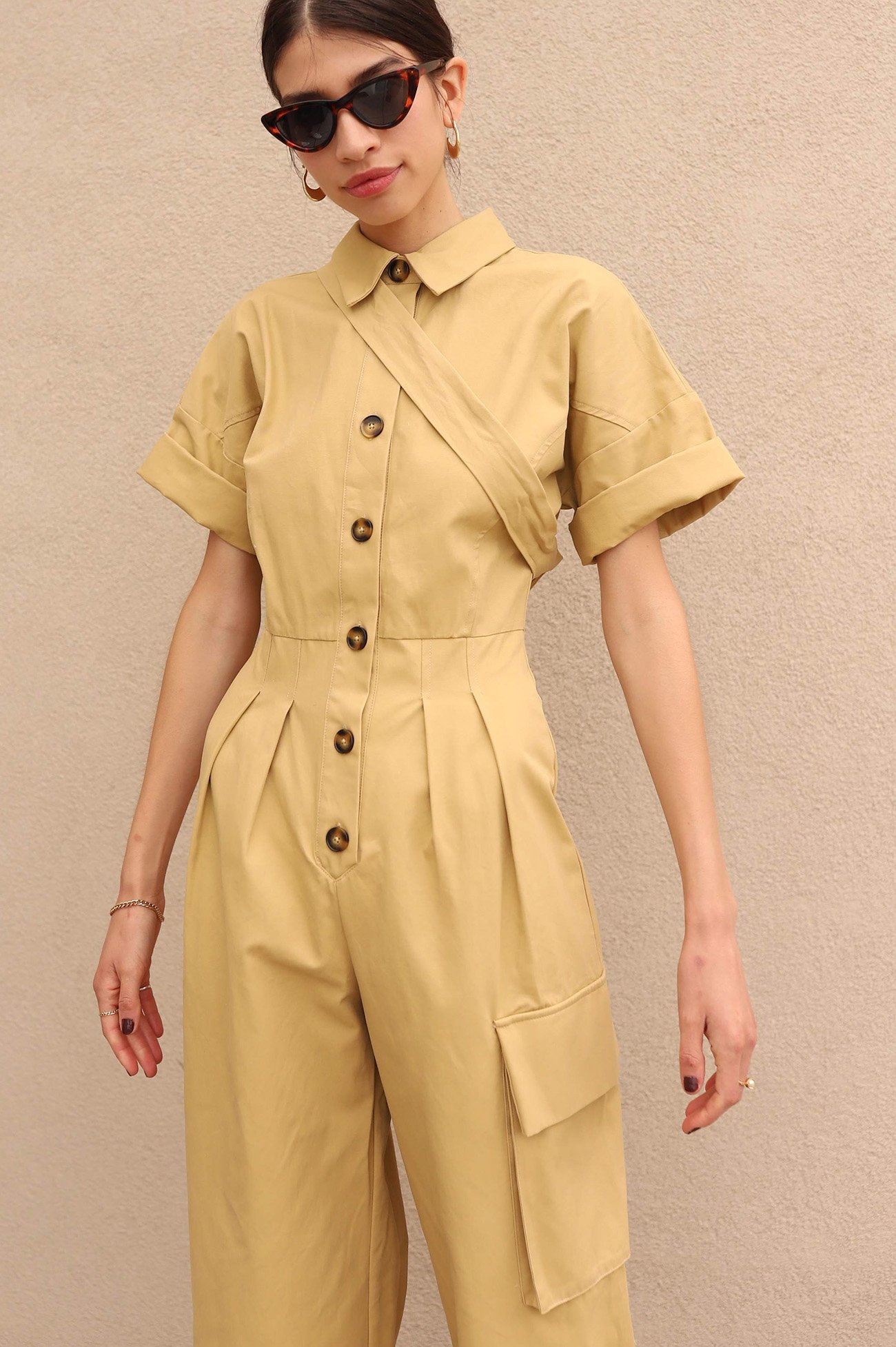 Grey Lab Cargo Belted Jumpsuit - Beige | Garmentory