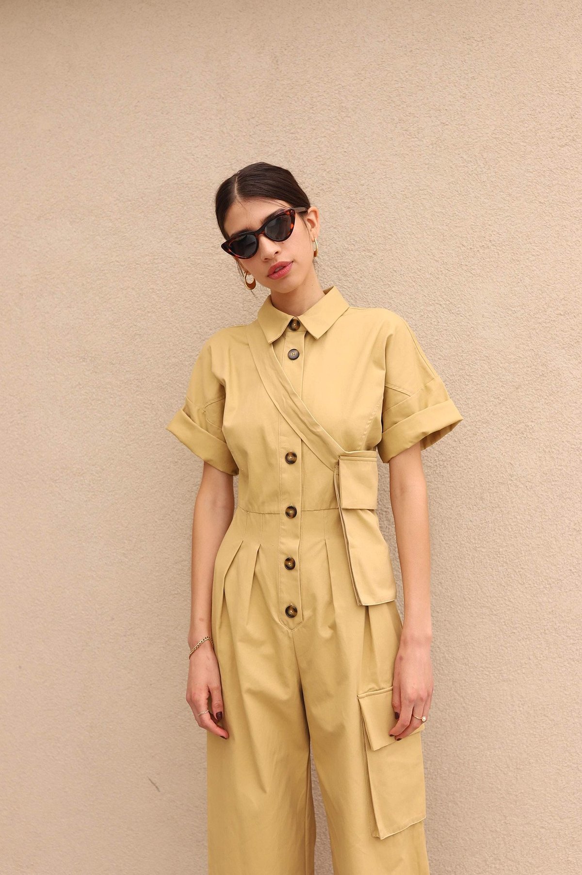 Grey Lab Cargo Belted Jumpsuit - Beige | Garmentory