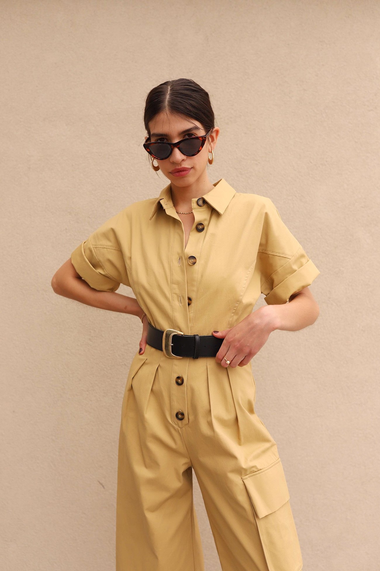 Grey Lab Cargo Belted Jumpsuit - Beige | Garmentory
