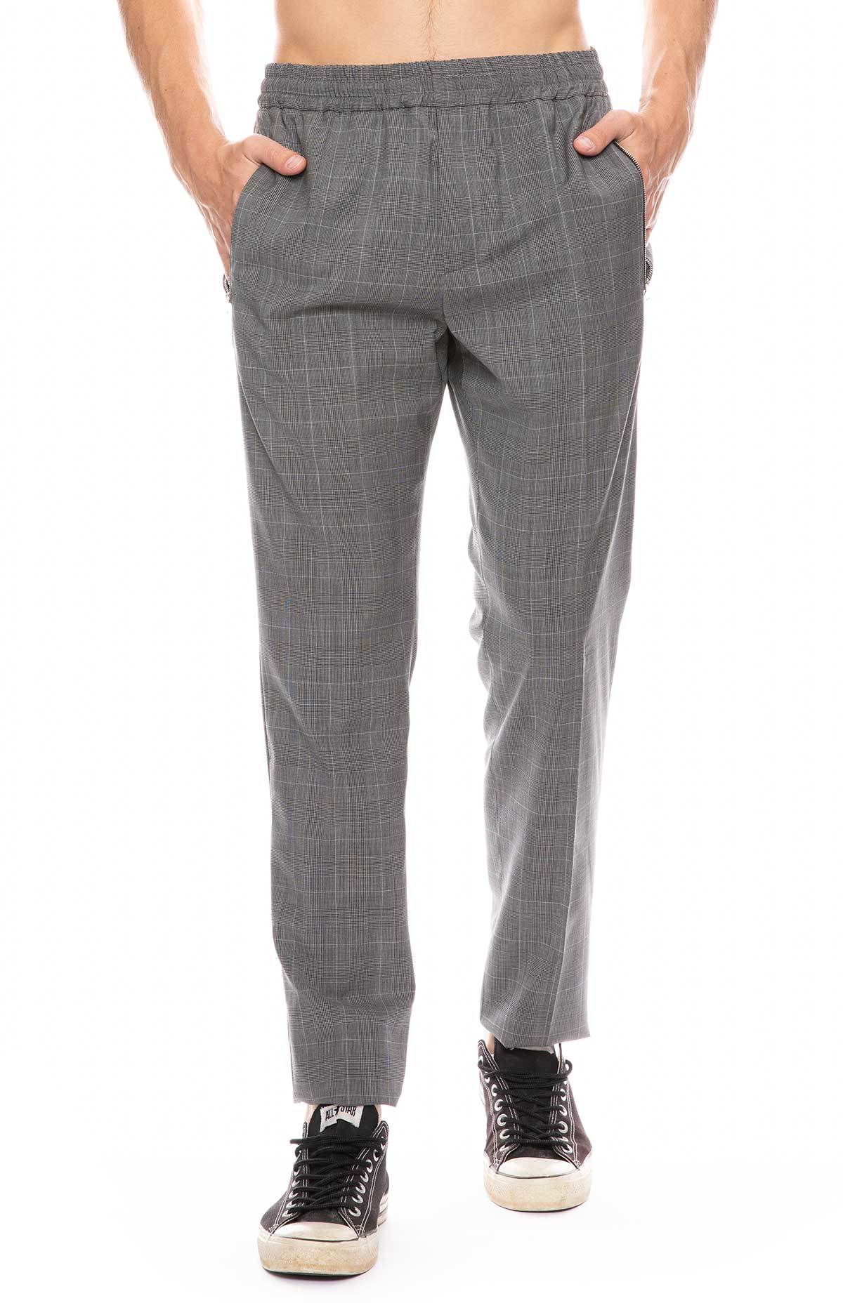 Piet Plaid Elastic Waist Trousers-Grey | Garmentory