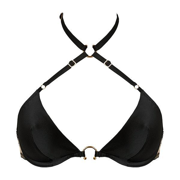 Studio Pia Ena Plunge Halter Silk Bra - Jet | Garmentory