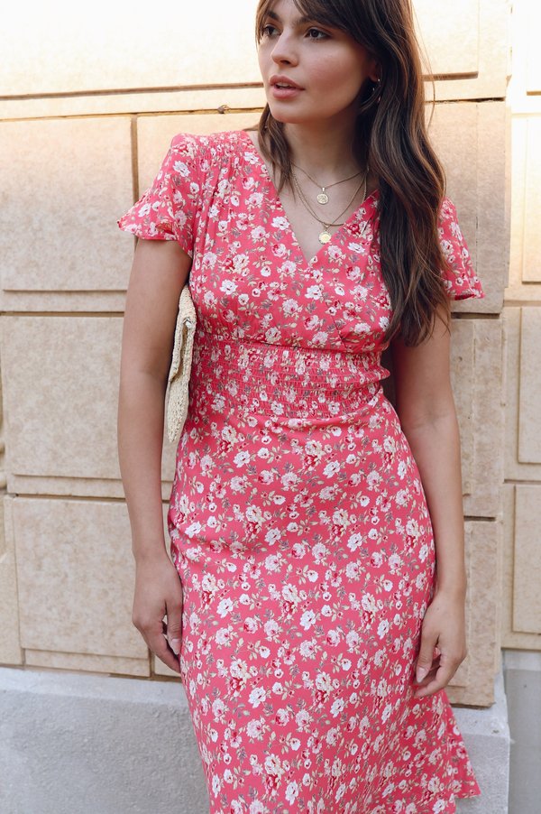 Vintage Flutter Sleeve Dress - Pink Floral | Garmentory