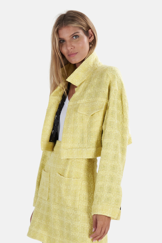 Blue&Cream Cropped Tweed Jacket - Yellow | Garmentory