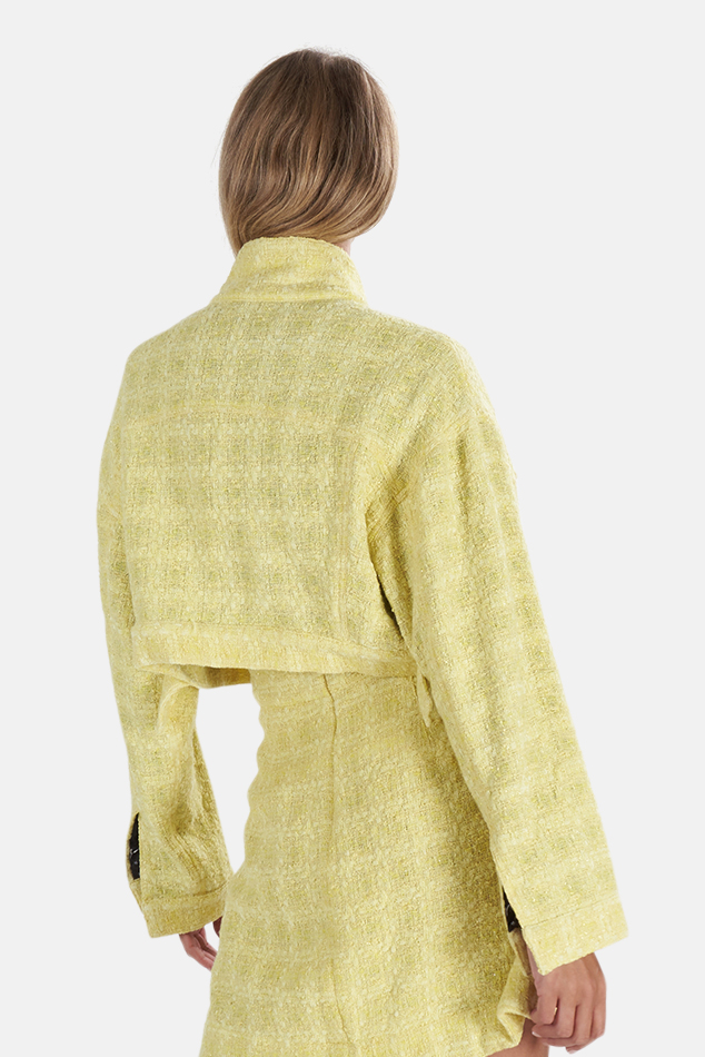 Blue&Cream Cropped Tweed Jacket - Yellow | Garmentory