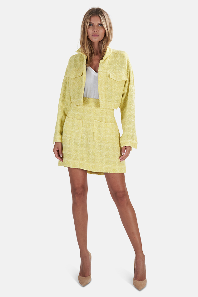 Blue&Cream Cropped Tweed Jacket - Yellow | Garmentory