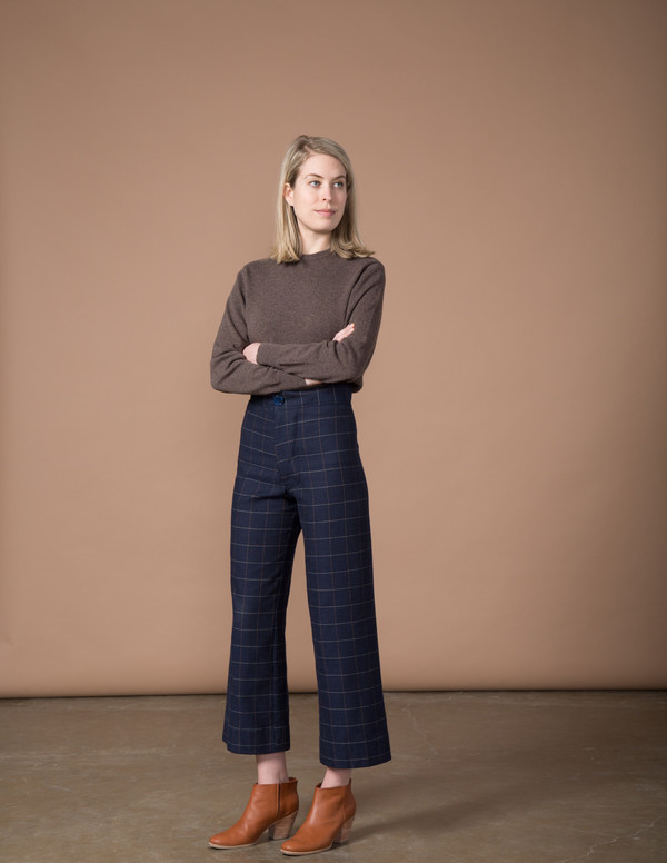 SBJ Austin Angela Pant - Navy Woven Window Pane | Garmentory
