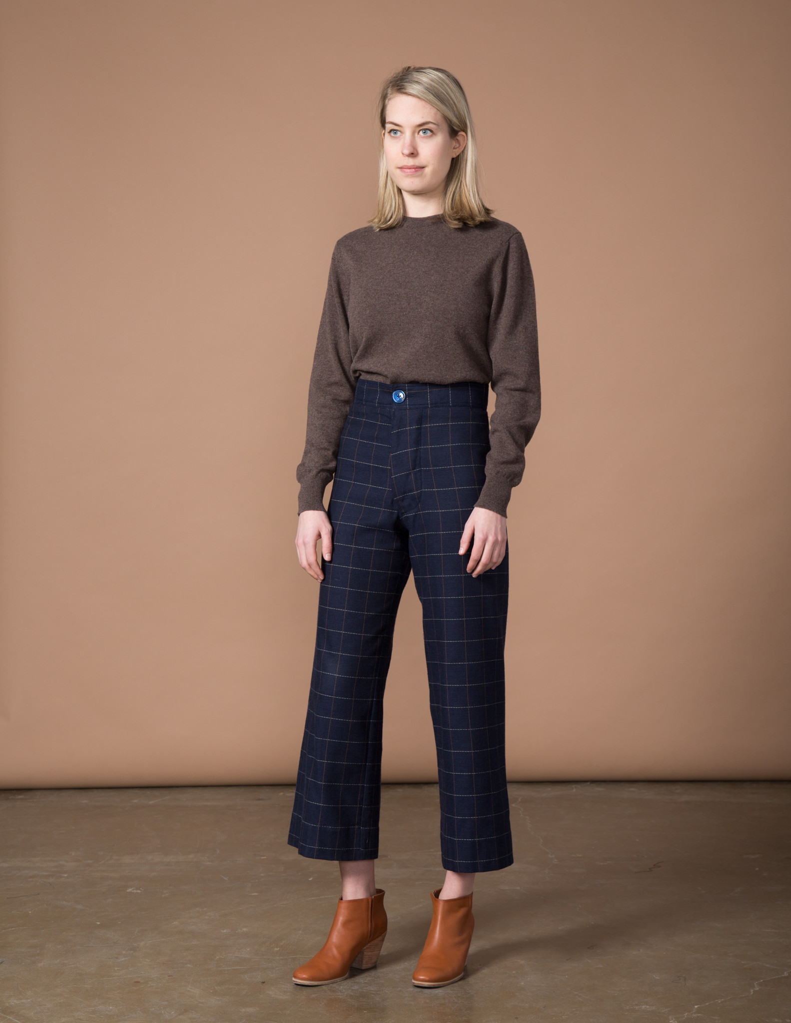 SBJ Austin Angela Pant - Navy Woven Window Pane | Garmentory