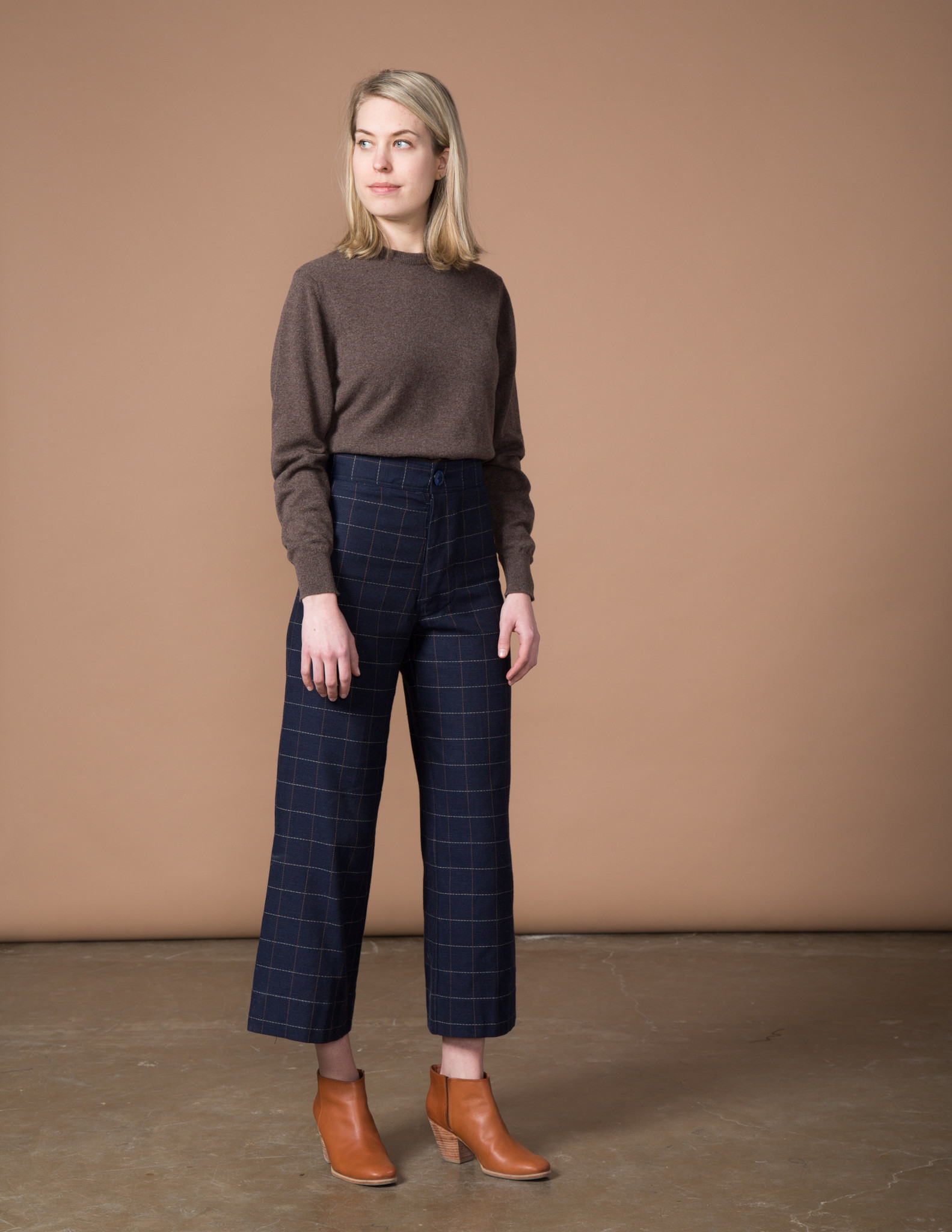 SBJ Austin Angela Pant - Navy Woven Window Pane | Garmentory