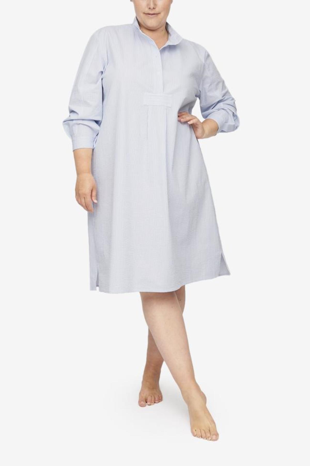 The Sleep Shirt Plus Size Long Sleep Shirt - Blue/White Seersucker ...