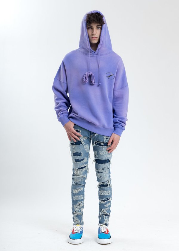we11done Hand Bleached Iridescent Logo Hoodie - Purple | Garmentory