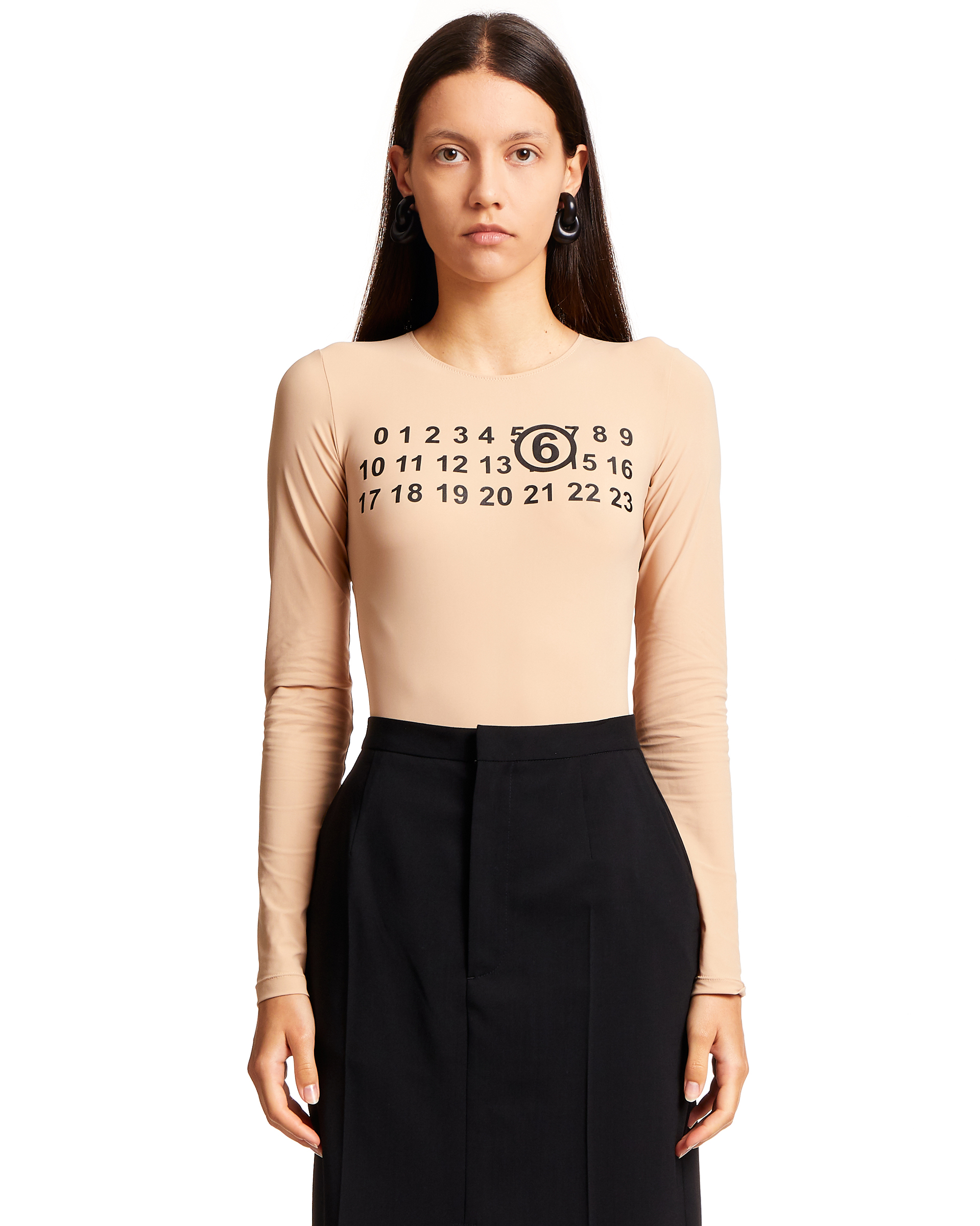 MM6 Maison Margiela Logo Print Bodysuit - Beige | Garmentory