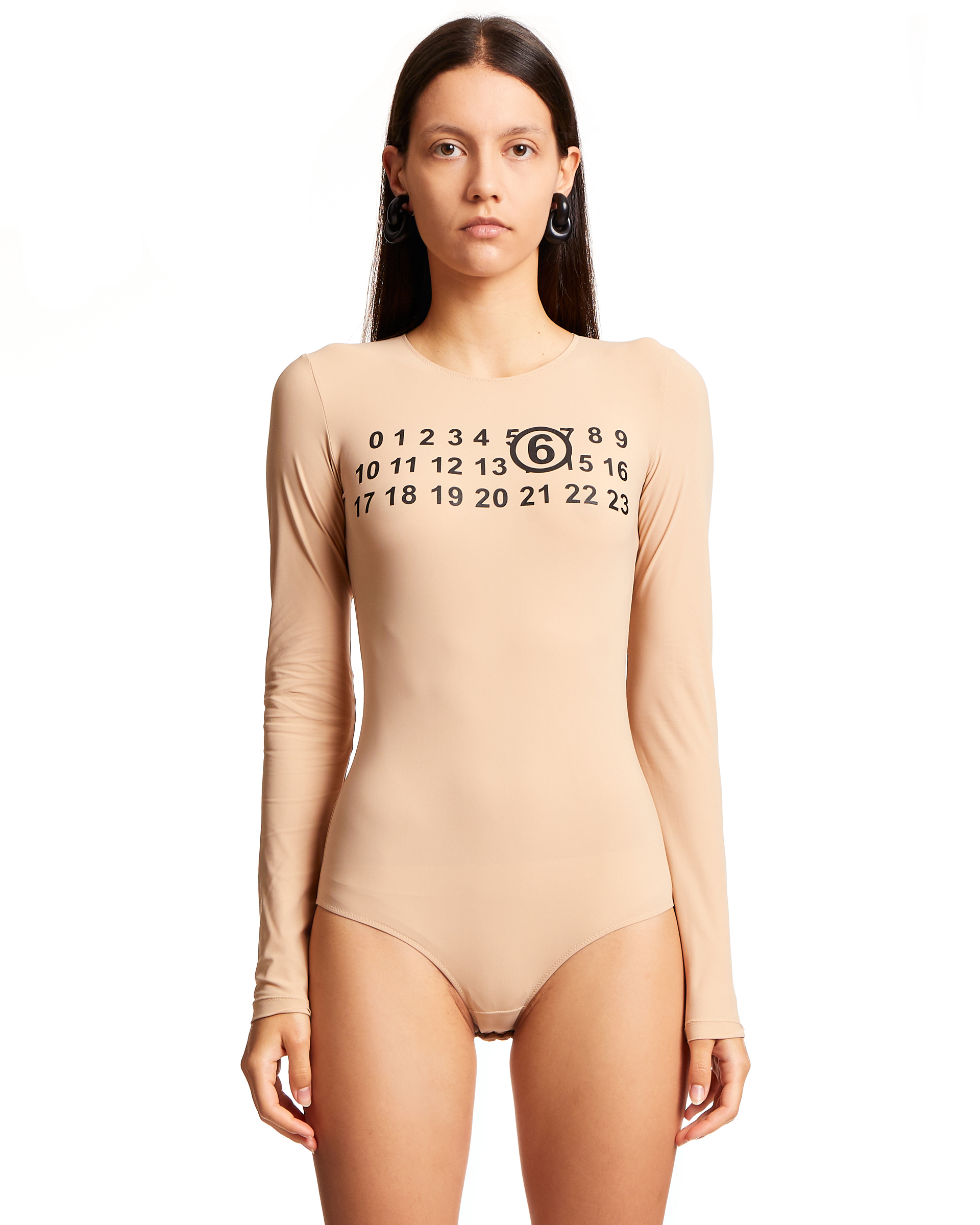 MM6 Maison Margiela Logo Print Bodysuit - Beige | Garmentory