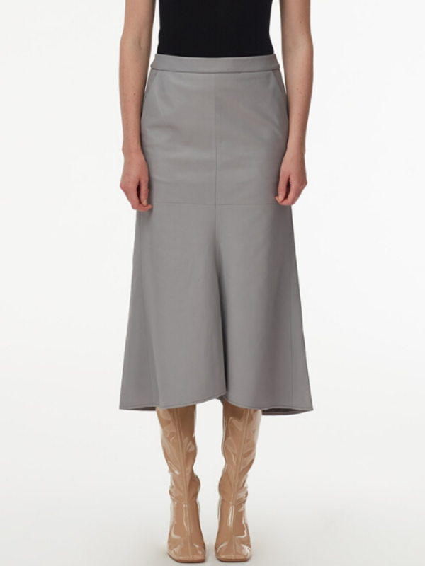 TIBI Tissue Leather Fluted Skirt - Grey | Garmentory