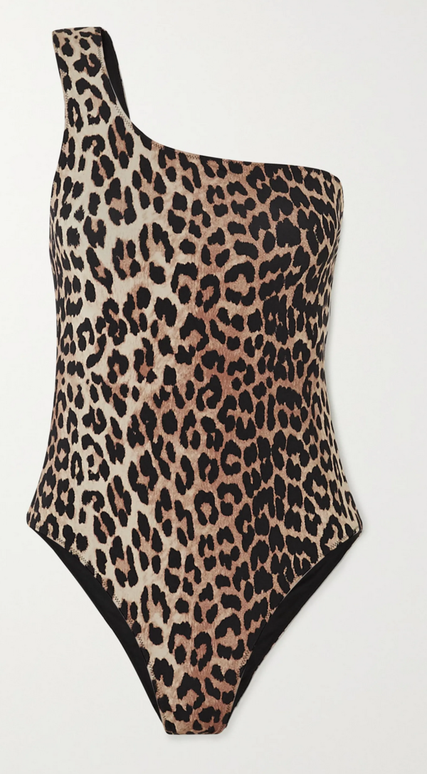 Ganni One Shoulder Swimsuit - Leopard | Garmentory