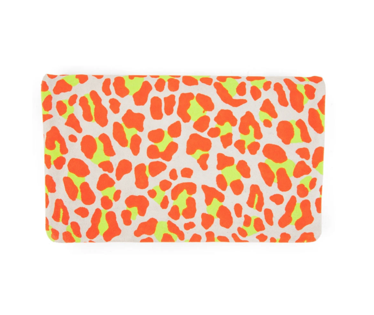 Clare V. foldover clutch w tabs cat suede - neon orange | Garmentory