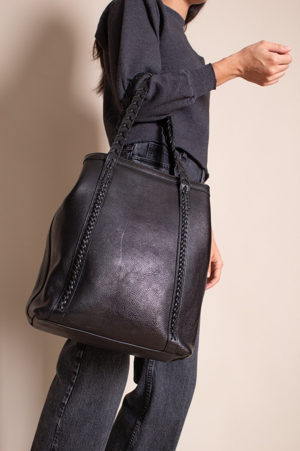 Lotuff Braided Angle Tote Bag - Black | Garmentory
