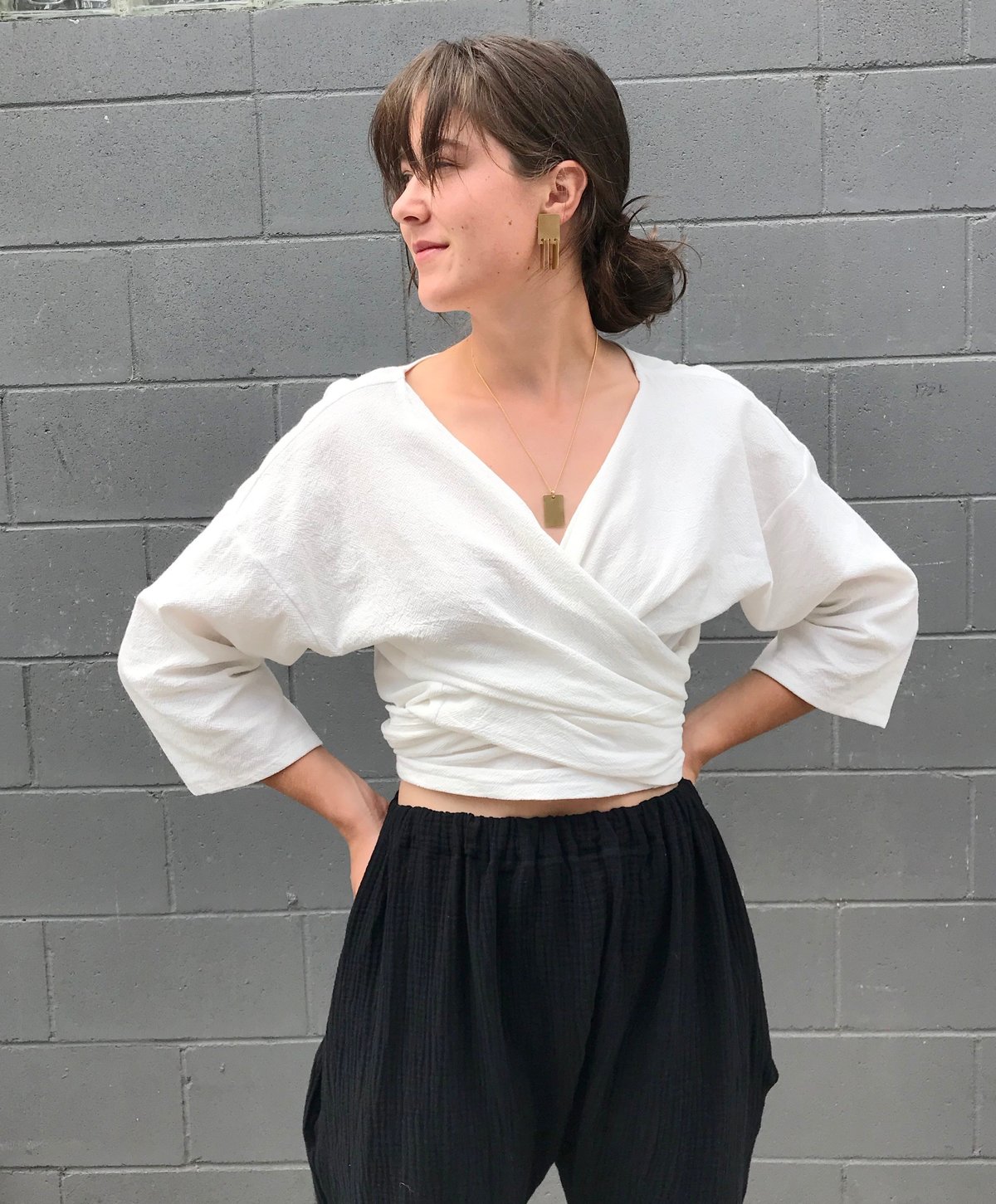 Miranda Bennett Textured Cotton Wrap Top - White | Garmentory