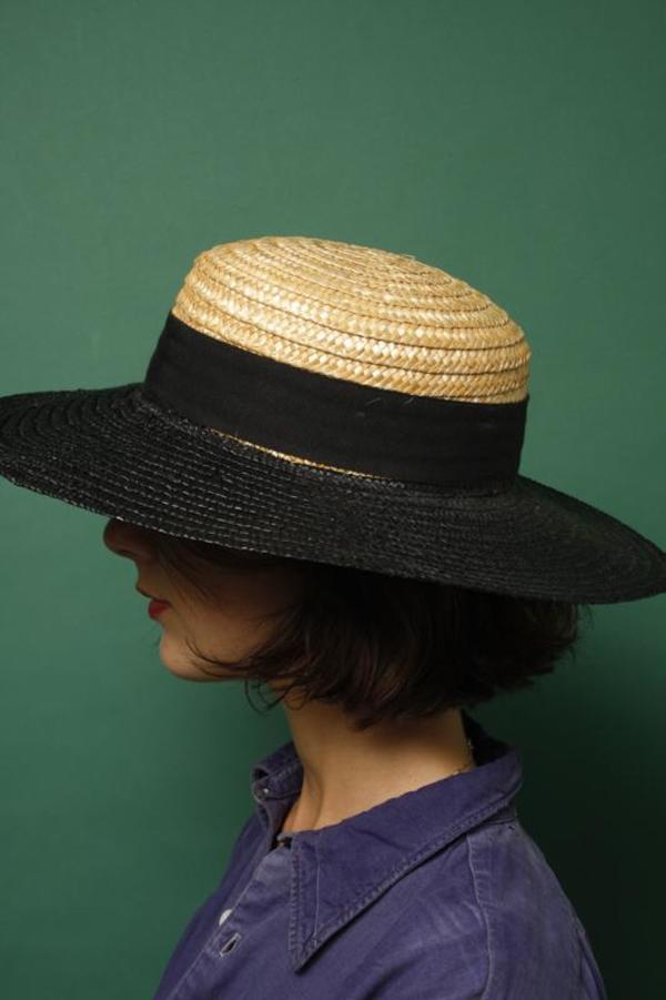 VINTAGE RIM STRAW HAT - BLACK | Garmentory