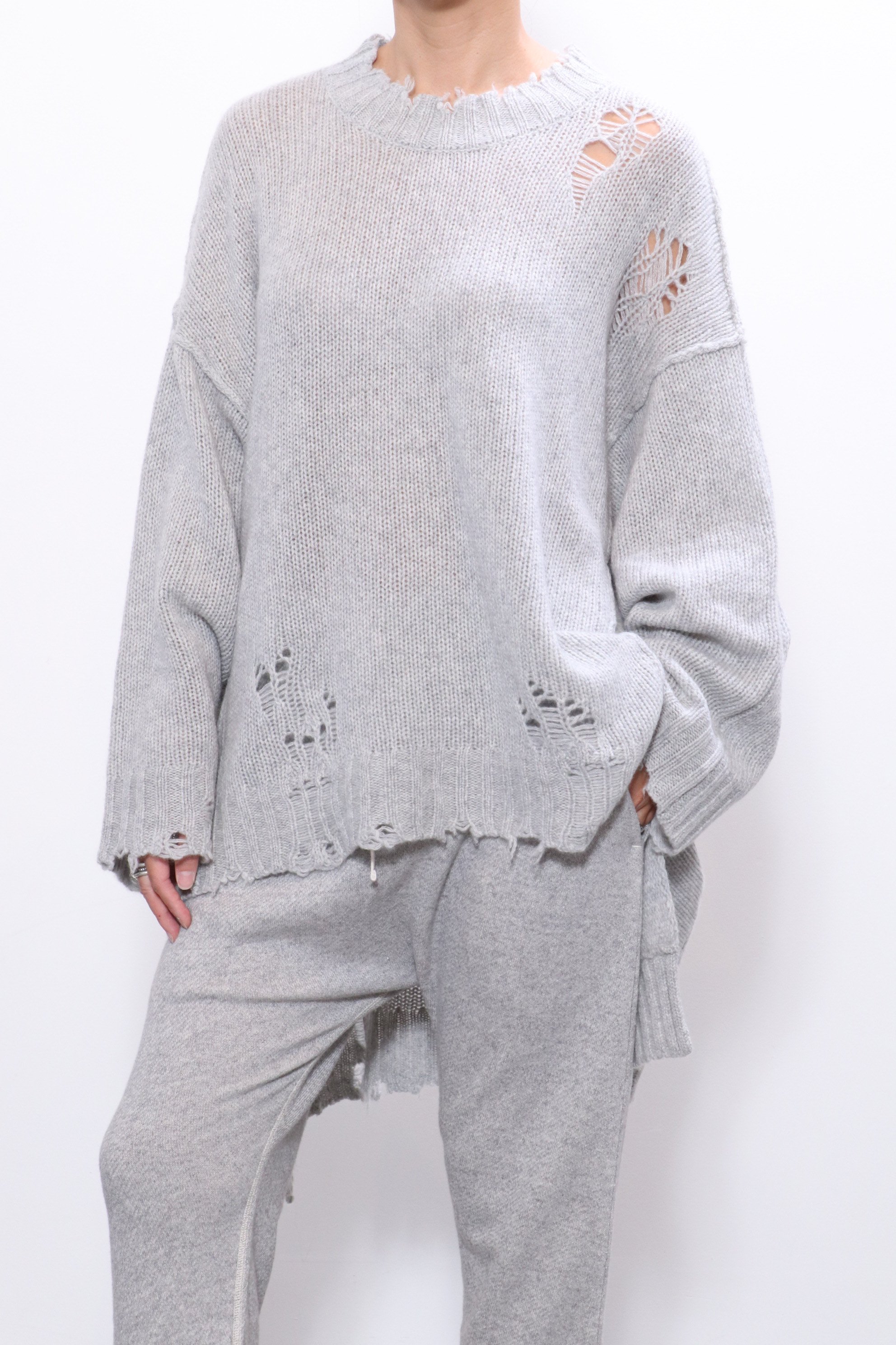R13 Distressed Cashmere Patti Sweater - Heather Grey | Garmentory