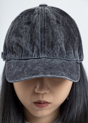 we11done Embossed Logo Denim Cap - Wash Black | Garmentory