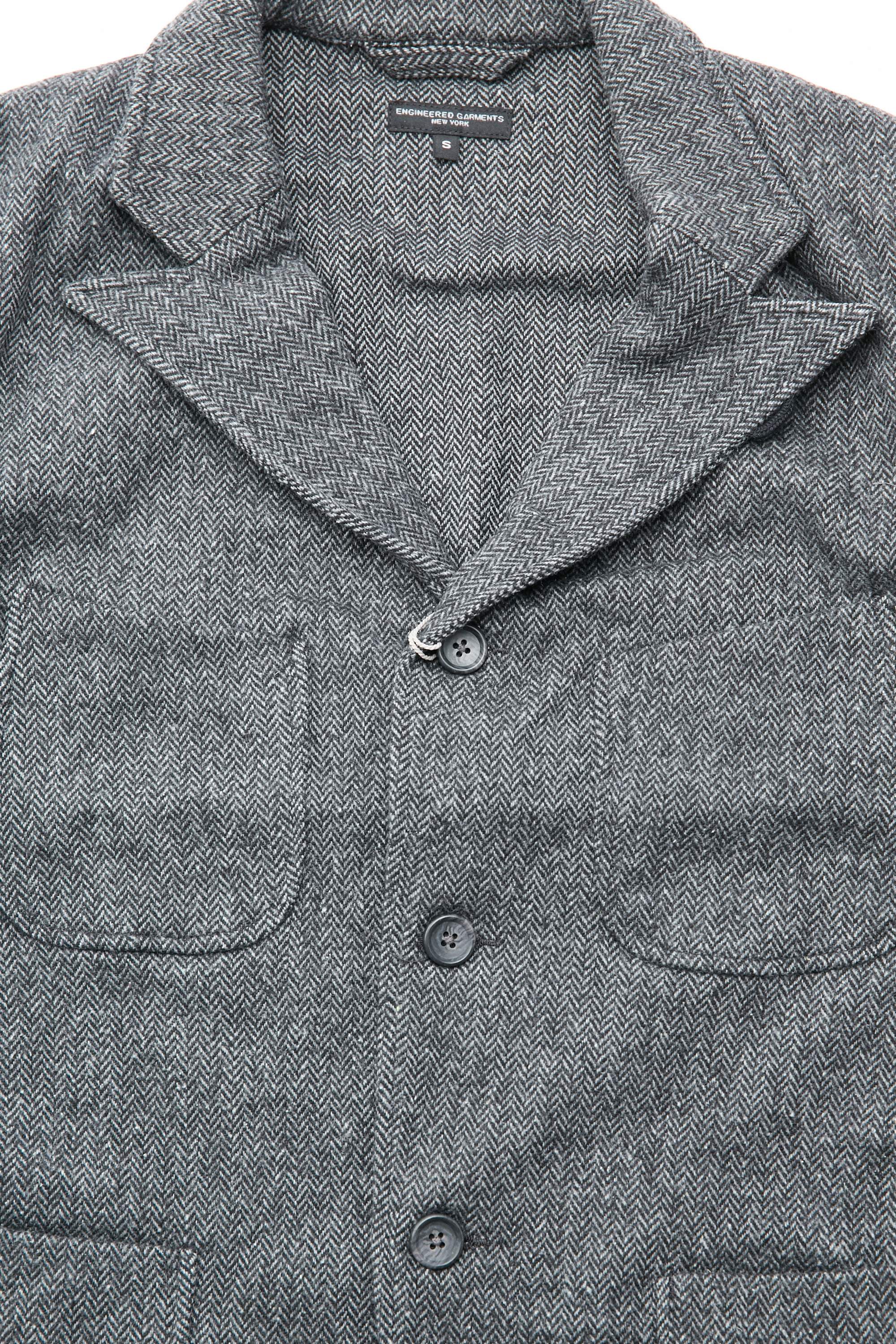 Engineered Garments Poly Wool Herringbone NB Jacket - Grey | Garmentory