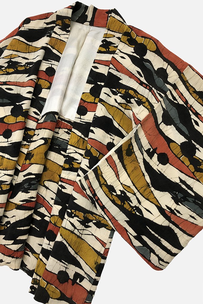Vintage Batik Haori Kimono - Red/Yellow | Garmentory