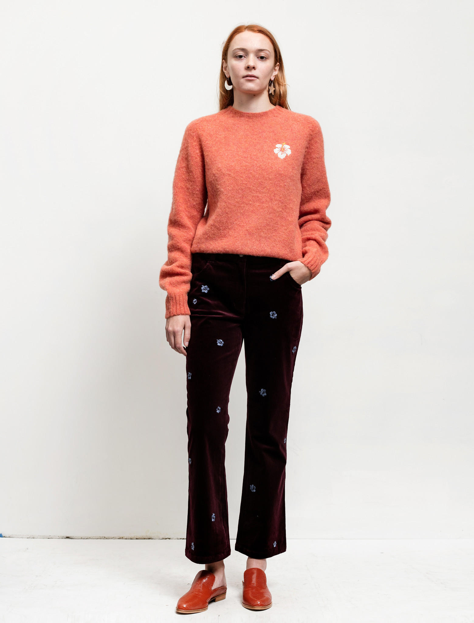 Trademark Embroidered Corduroy Pant Burgundy | Garmentory