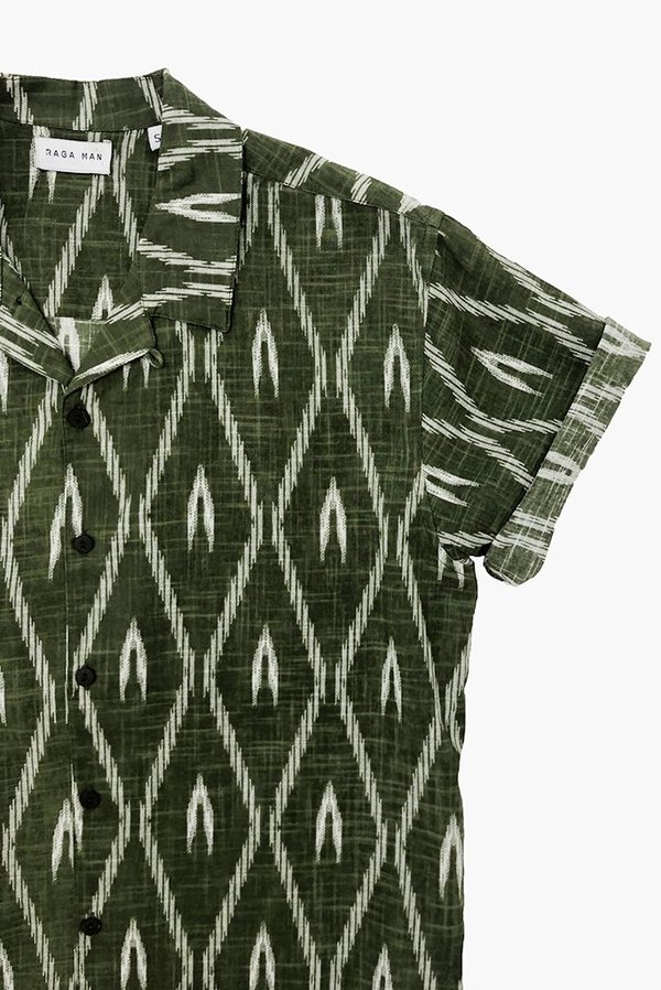 Raga Man SS Camp Collar Shirt - Green Ikat | Garmentory