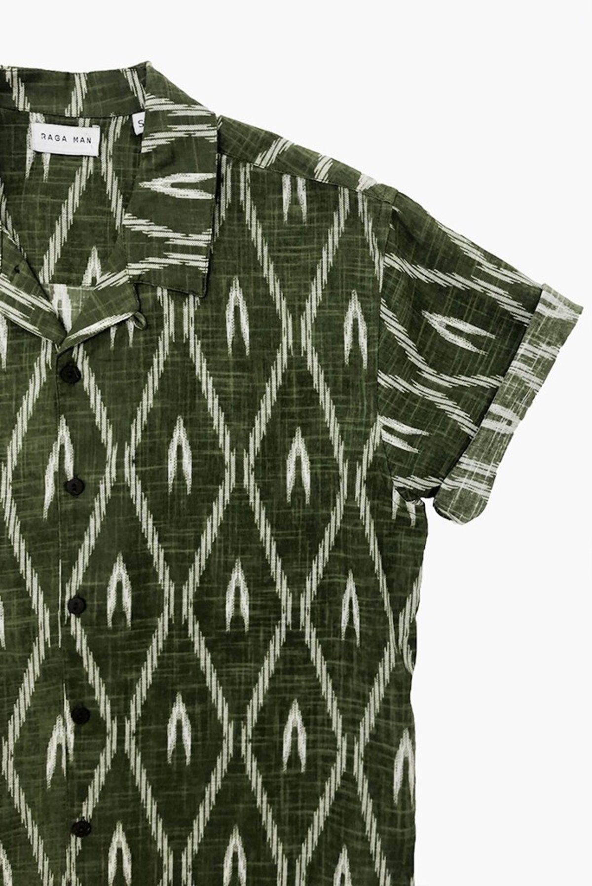 Raga Man SS Camp Collar Shirt - Green Ikat | Garmentory