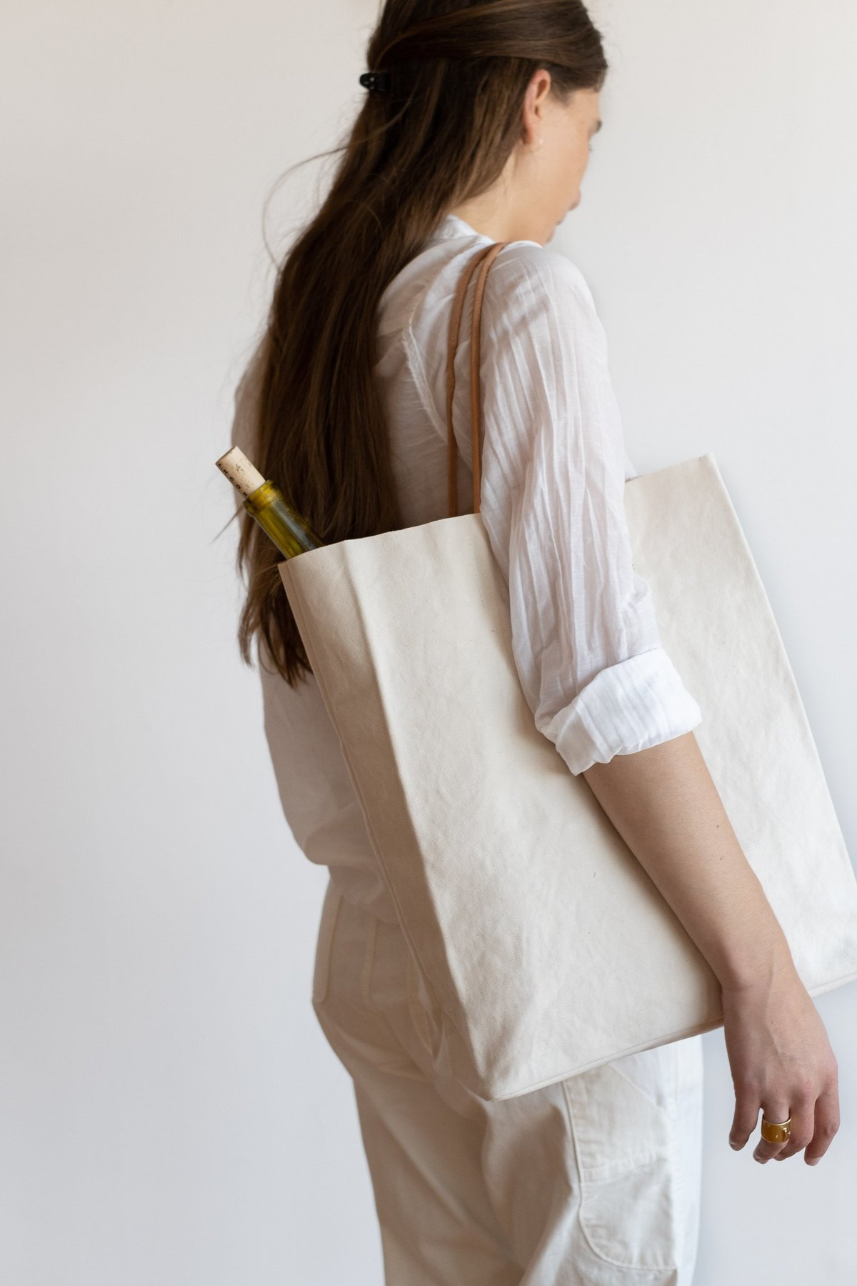 Amiacalva Tall Canvas Paper Bag - White | Garmentory