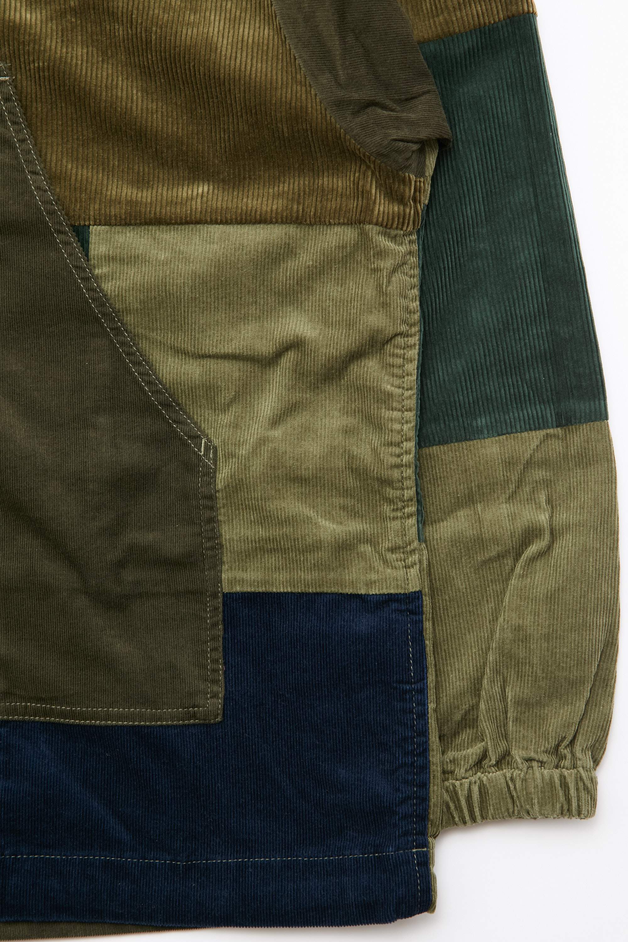 Beams Plus MIL Smock Corduroy Patchwork Anorak - Olive | Garmentory