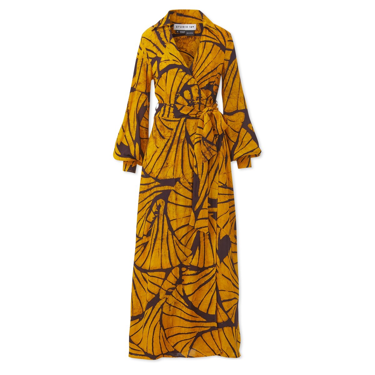 Studio One Eighty Nine Rayon Solange Blouson Sleeve Dress - Yellow/Brown | Garmentory