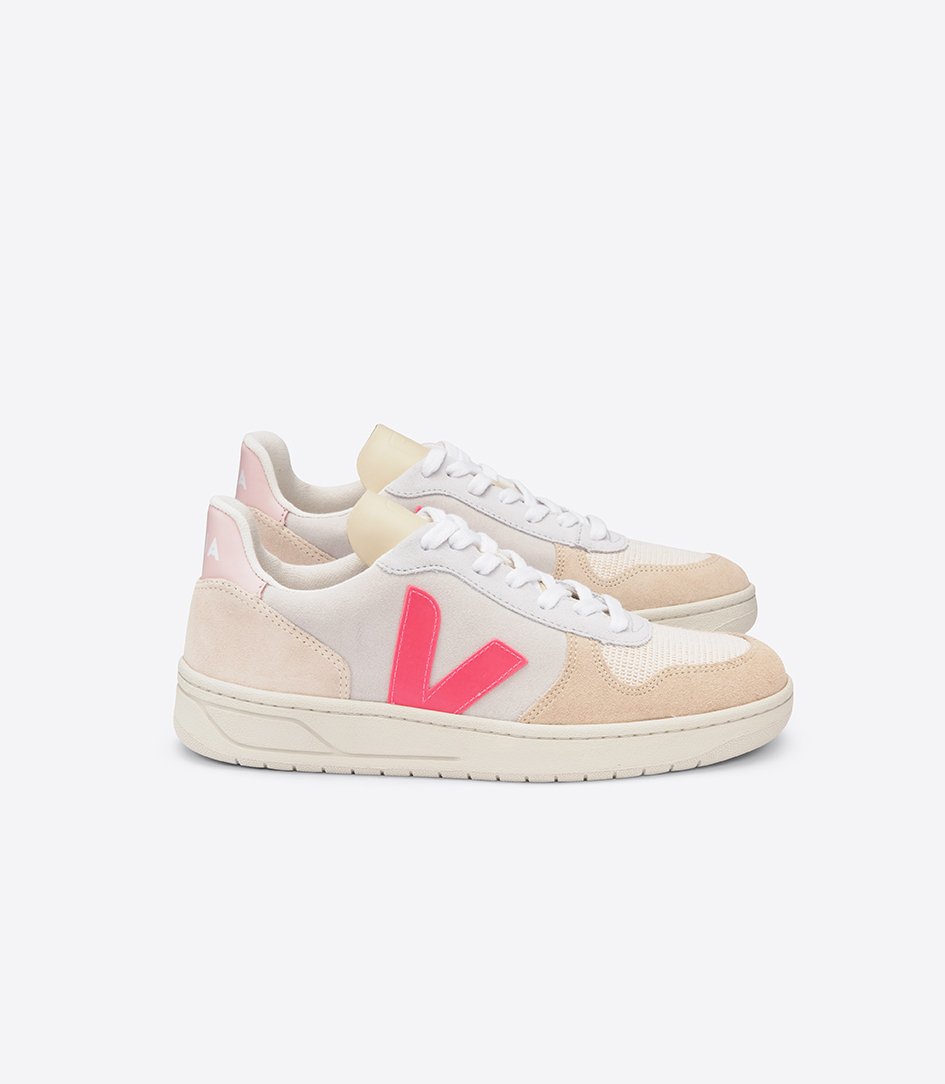 Veja V-10 Suede Sneakers - Multico Rose/Fluo | Garmentory