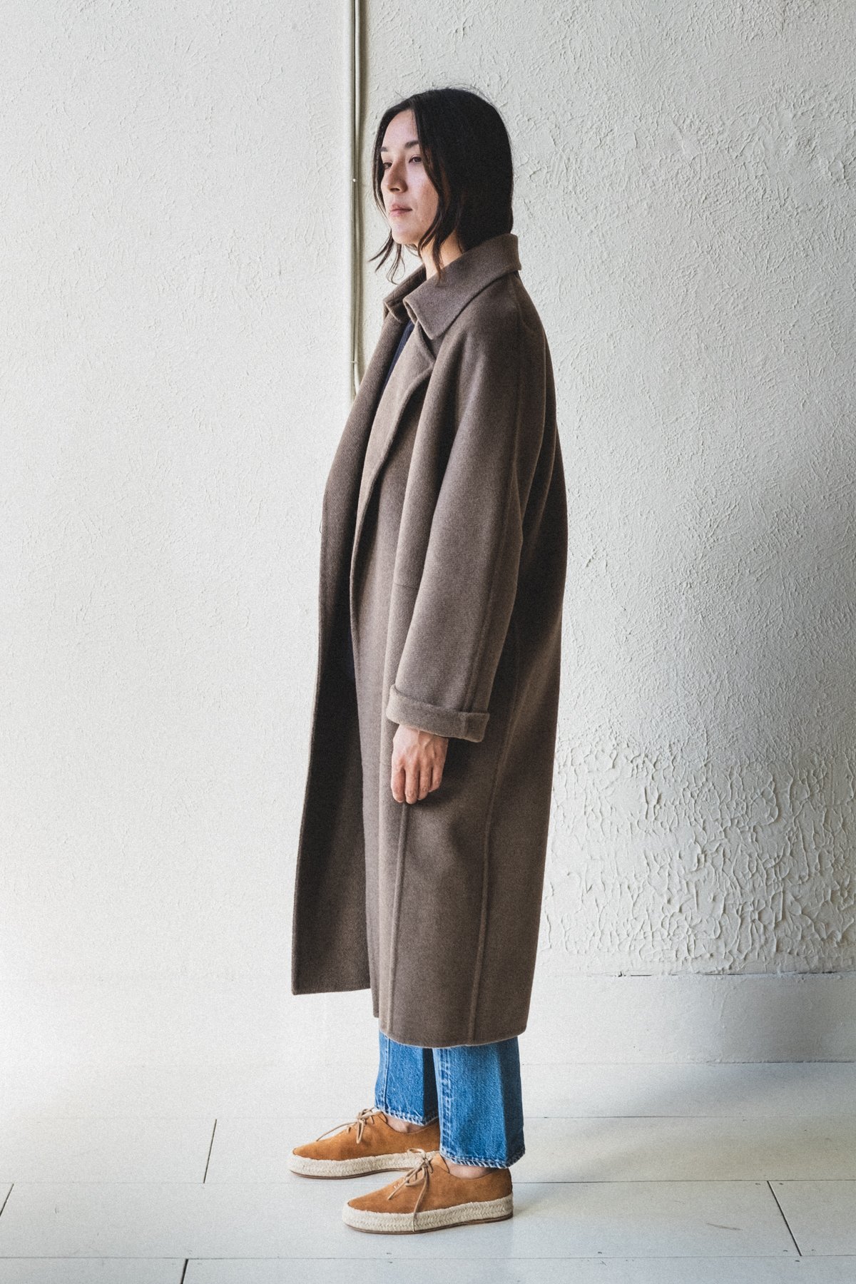 LONG COAT IN UNDYED BROWN YAK WOOL | Garmentory