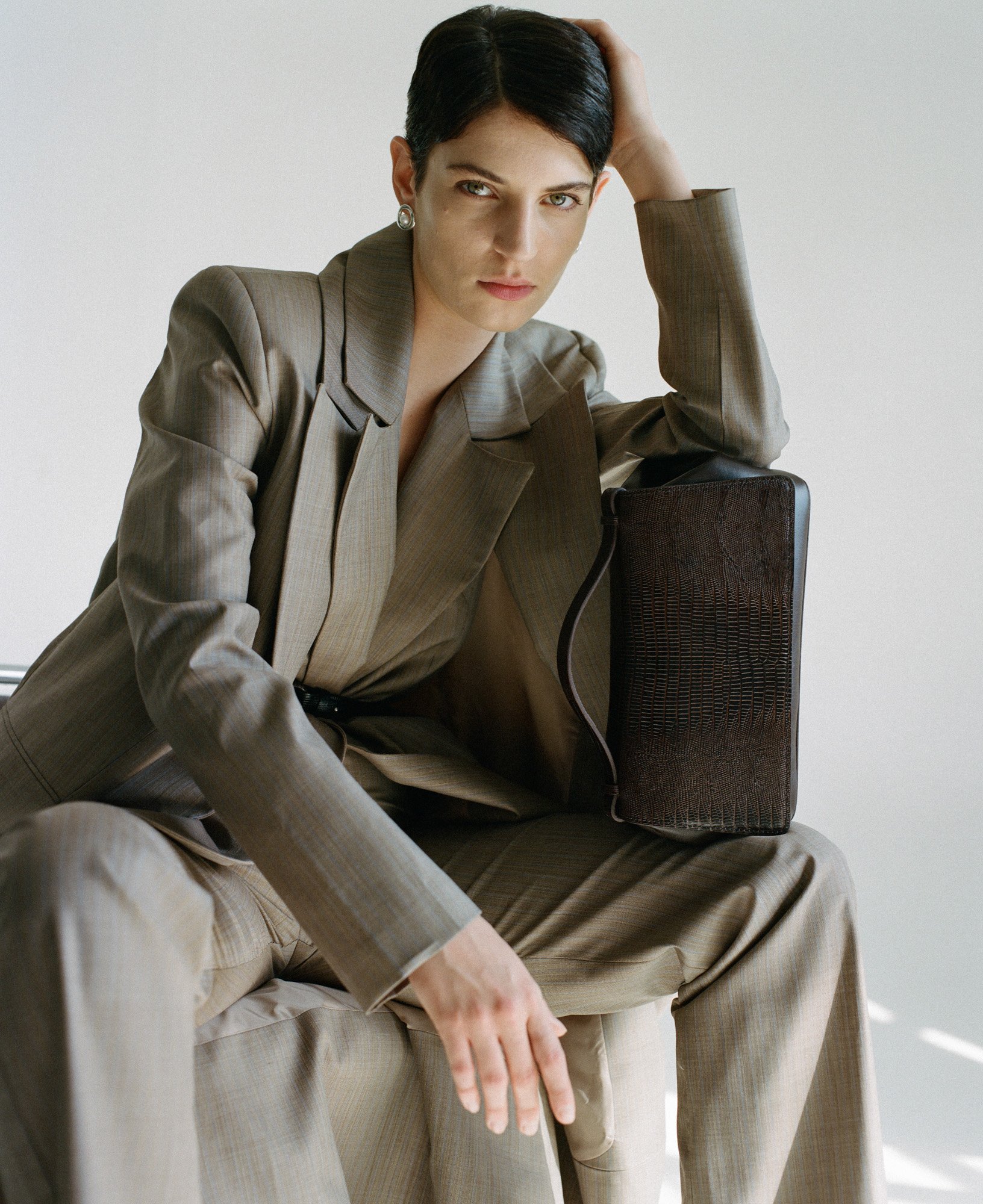 Modern Weaving Napa Leather Slender Duo Pocket Lady Bag - Mauve ...