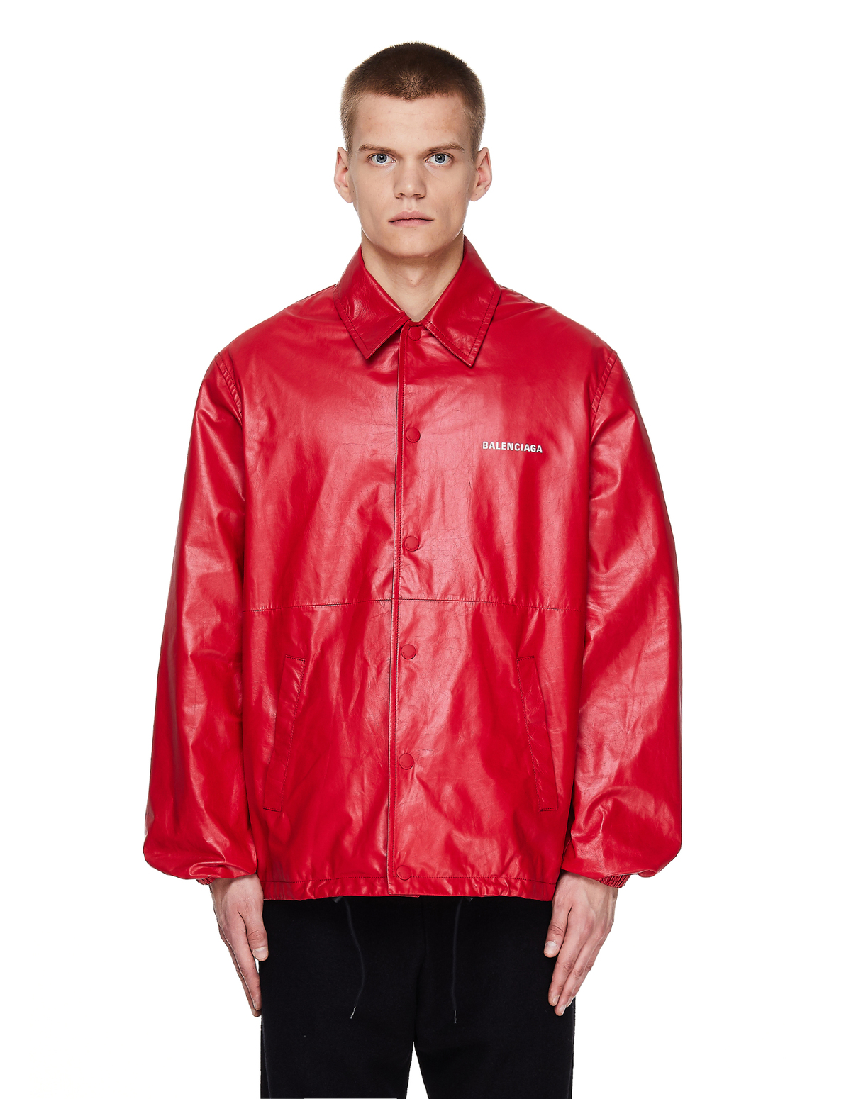 Balenciaga Leather BLNCG News 24/7 Jacket - Red | Garmentory