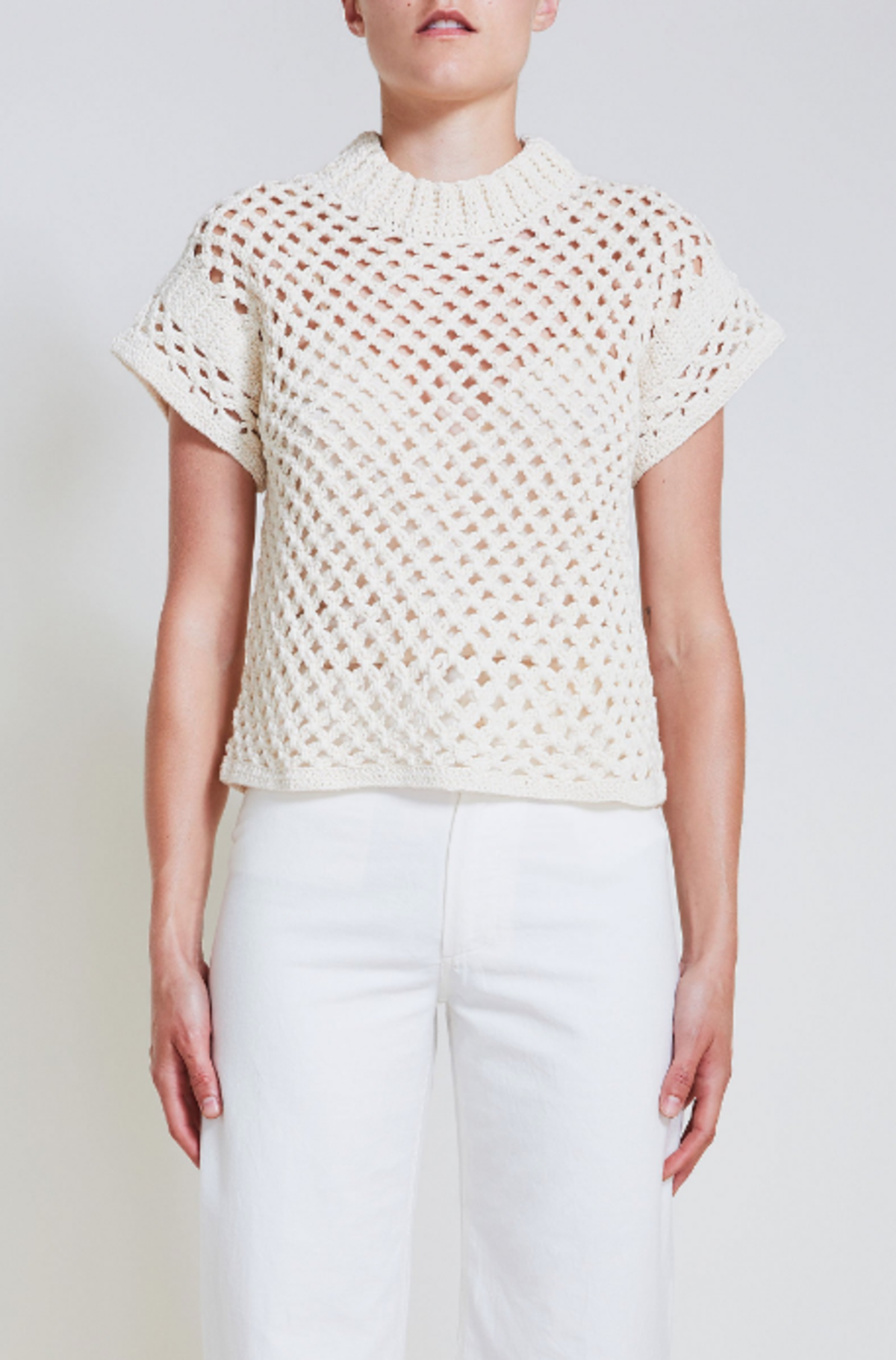 Apiece Apart Ami Cropped Net Top - Cream | Garmentory