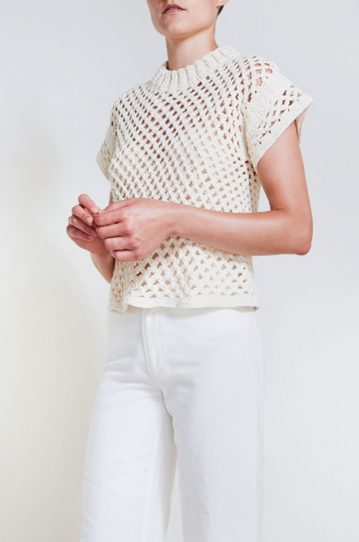 Apiece Apart Ami Cropped Net Top - Cream | Garmentory