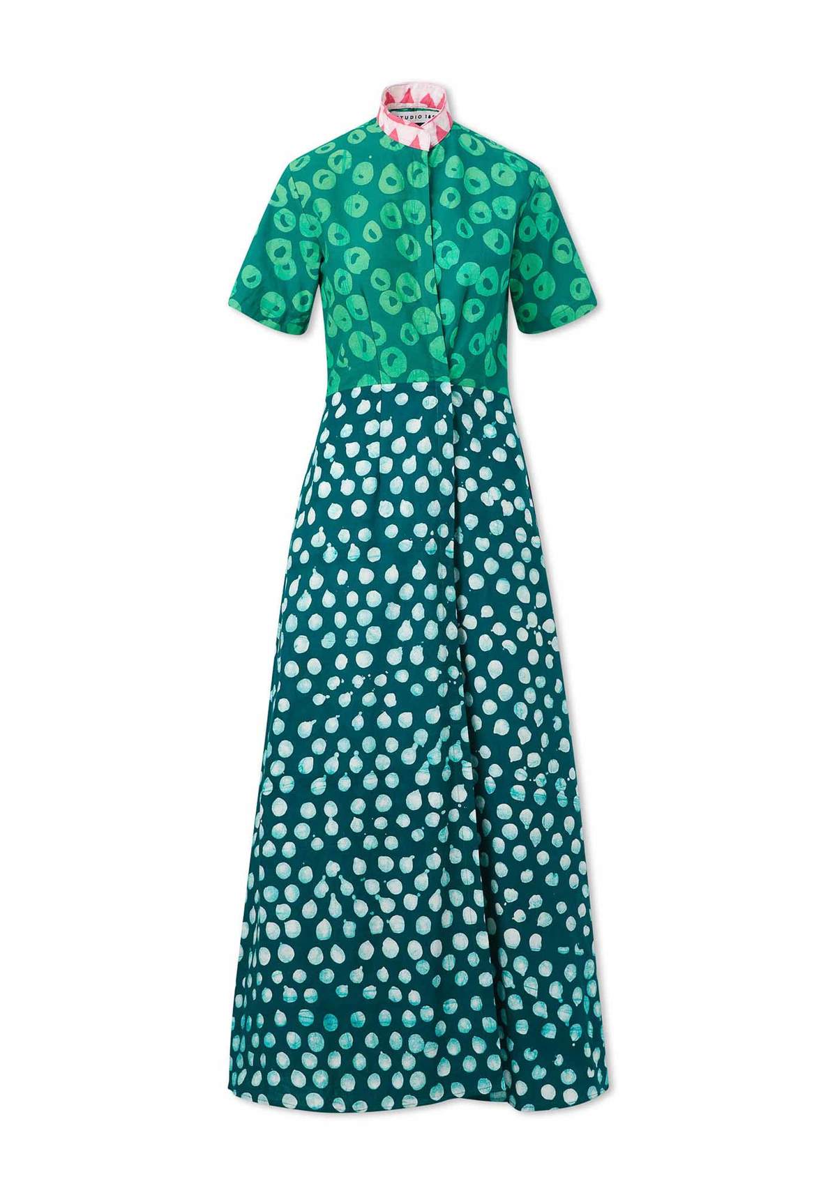 Studio One Eighty Nine Bubble Dots and Polka Dots Cotton Hand Batik Mandarin Collar Short Sleeve ...