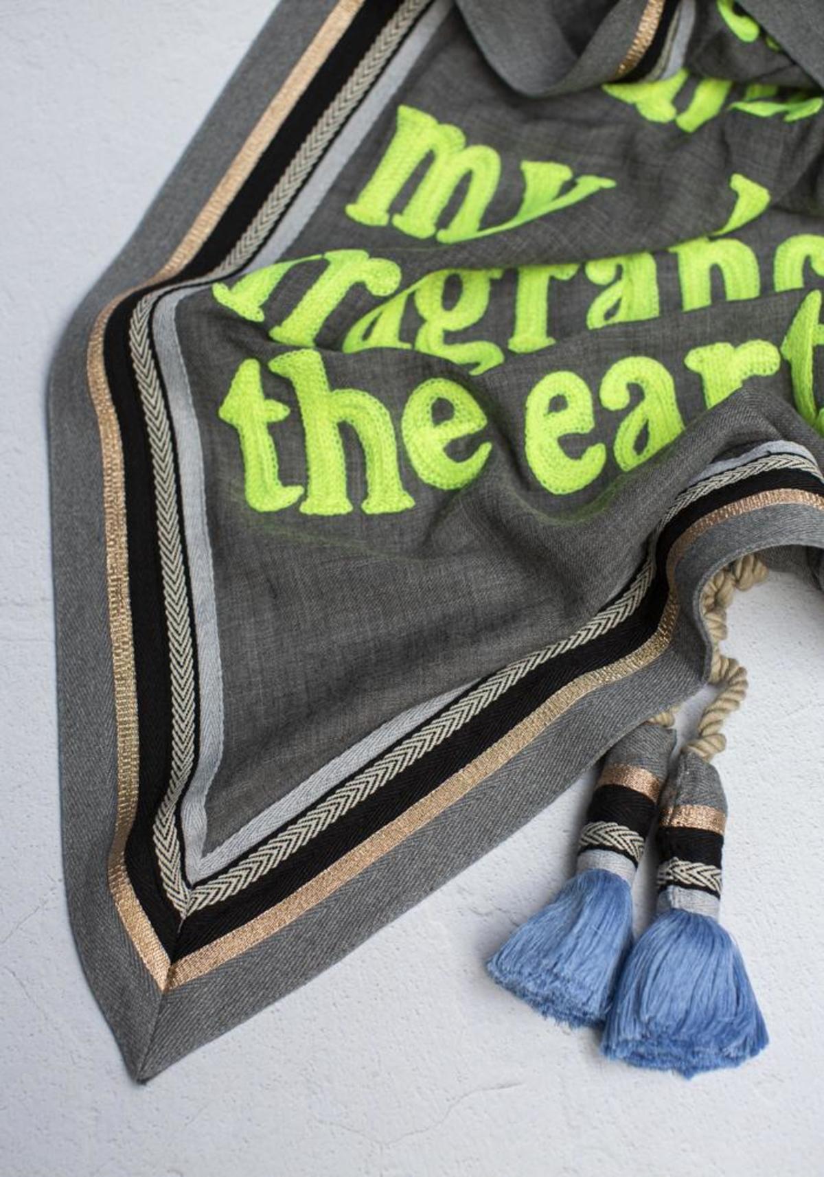 Karien Belle Dark Things Are Loved Embroidered Poetry Scarf | Garmentory