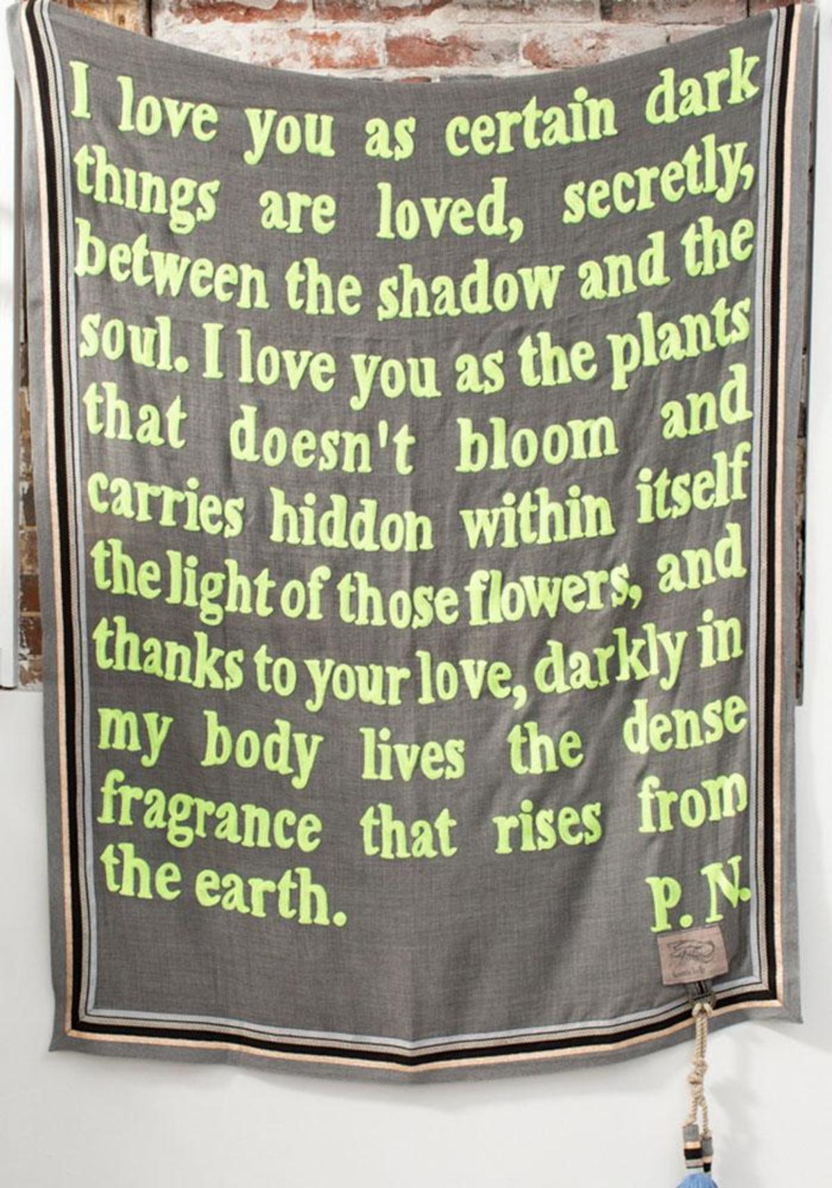 Karien Belle Dark Things Are Loved Embroidered Poetry Scarf | Garmentory