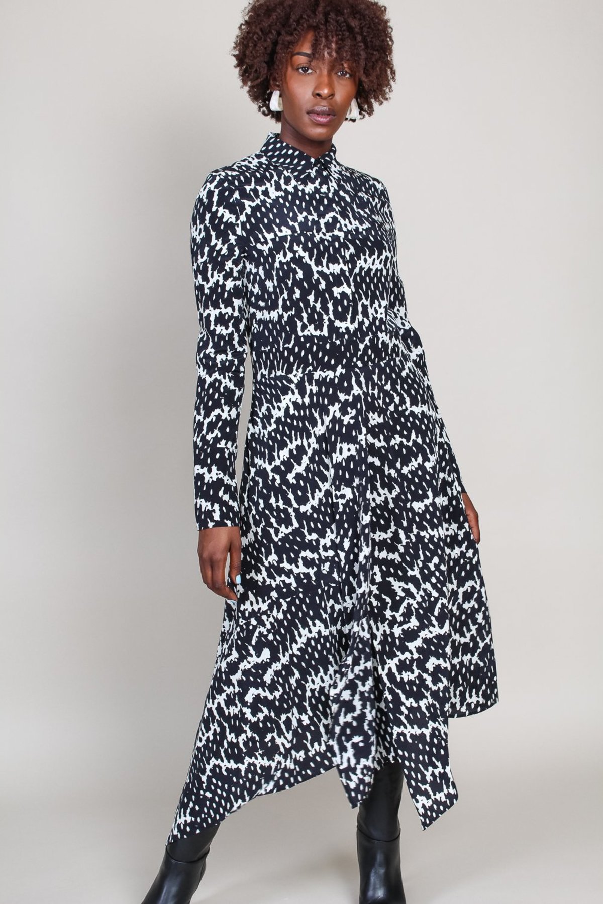 Christian Wijnants Dayita Shirt Dress - Black/White Python | Garmentory
