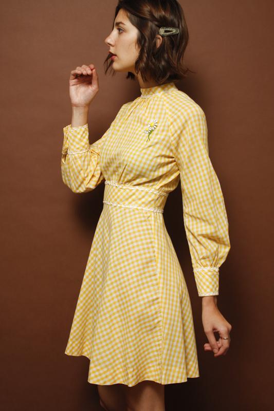 VINTAGE GINGHAM DRESS - YELLOW | Garmentory