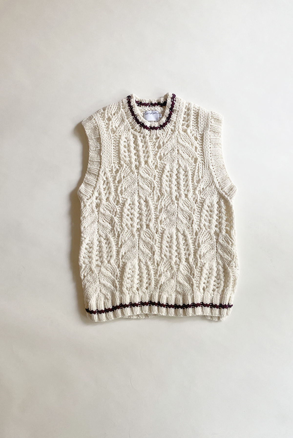 Saralam Contrast Tipped Cable Knit Vest - Ecru | Garmentory