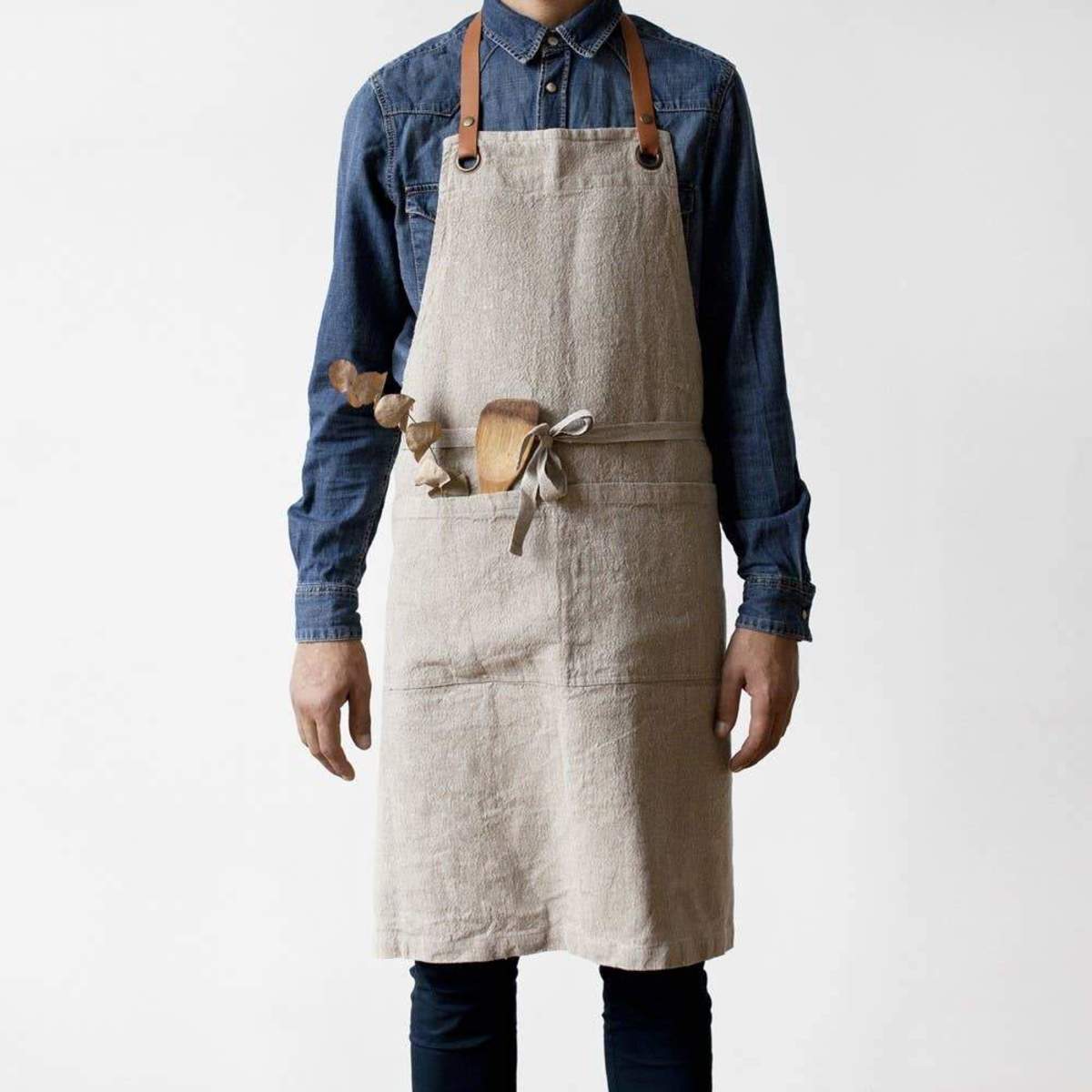 Greenwood Linen & Leather Luxury Apron - Natural | Garmentory