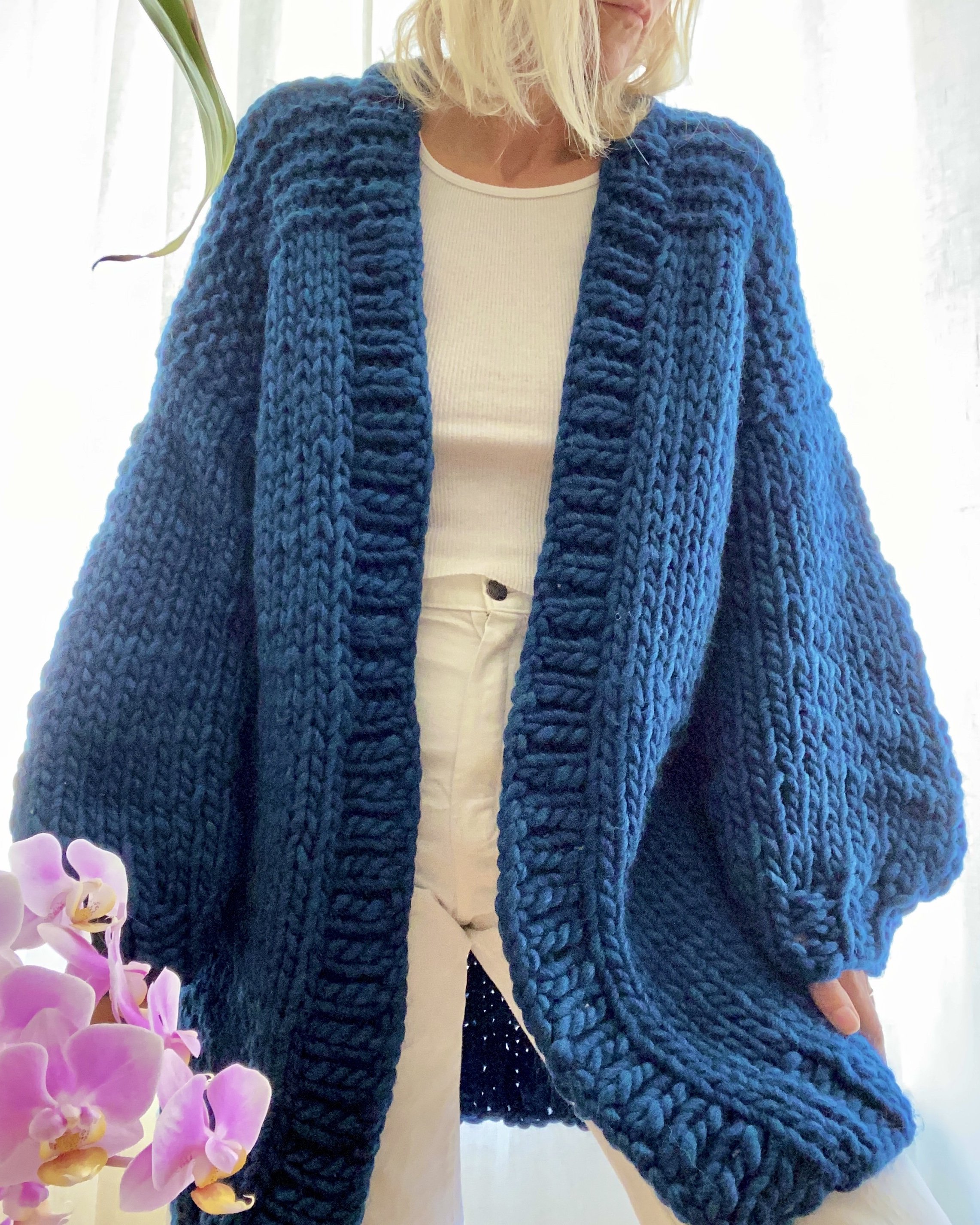 Bozidara Hand Knit Shoulder Detail Cardigan - Cyan | Garmentory