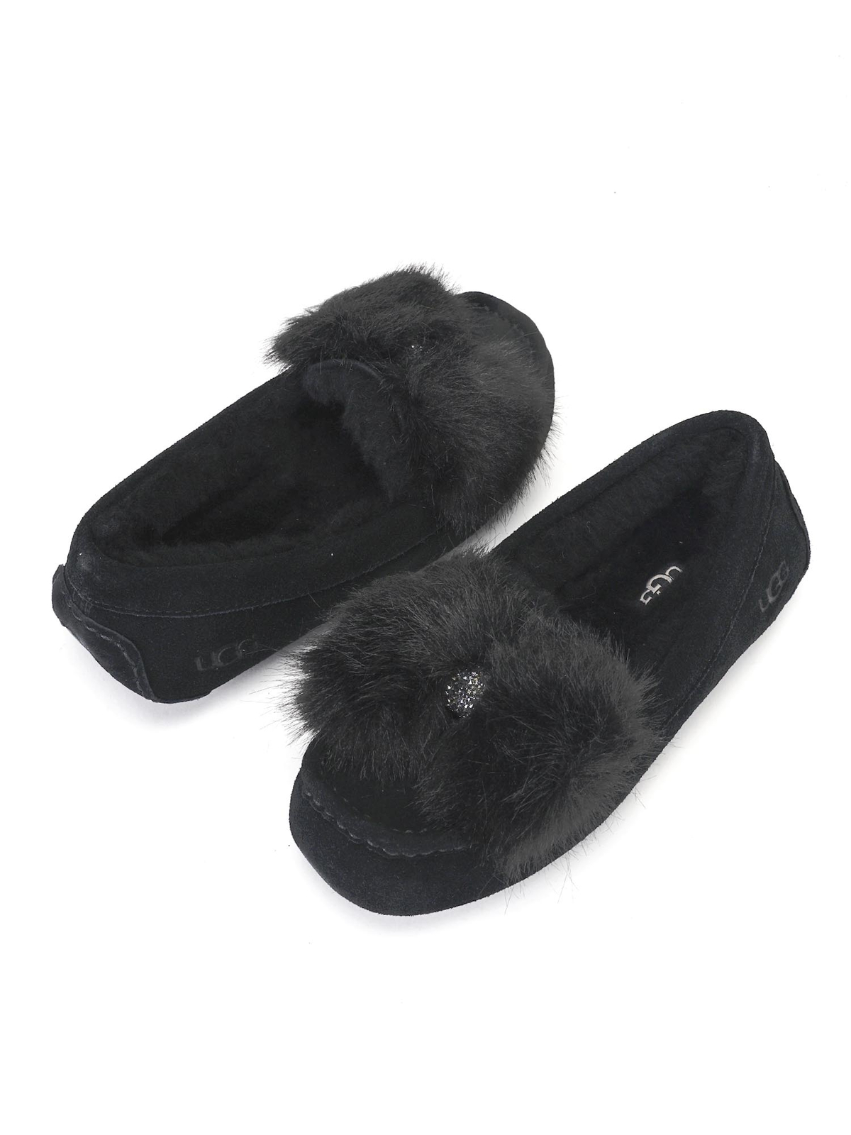 UGG ANSLEY PUFF BOW SLIPPERS - BLACK | Garmentory