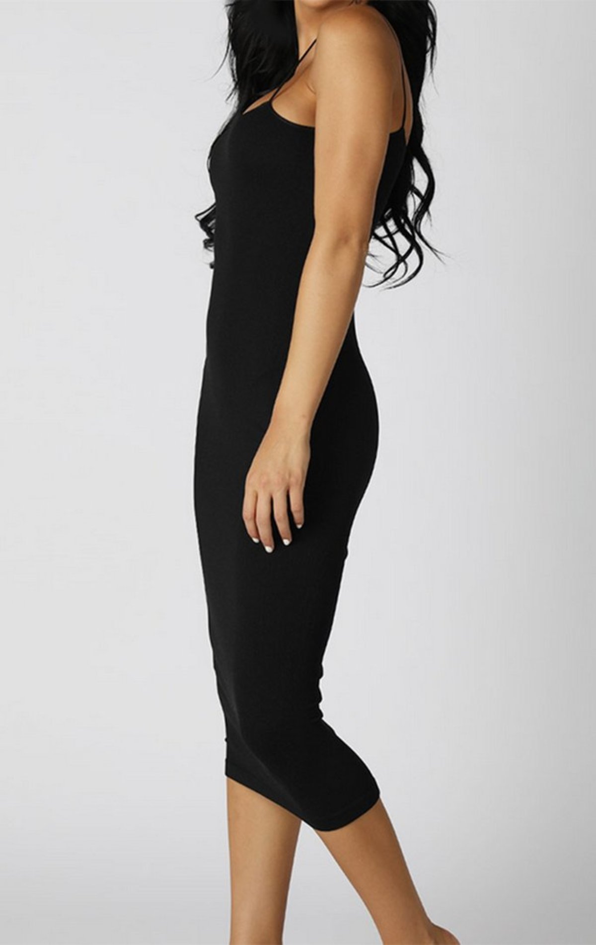 NIKIBIKI SKINNY STRAP RIB MIDI DRESS, BLACK | Garmentory