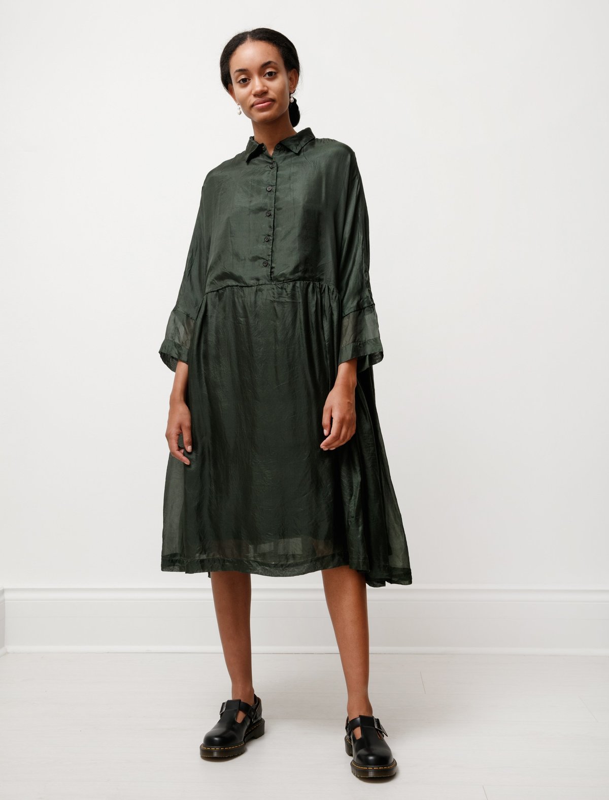 Casey Casey Womens Paga Rouch silk Dress - Moss | Garmentory