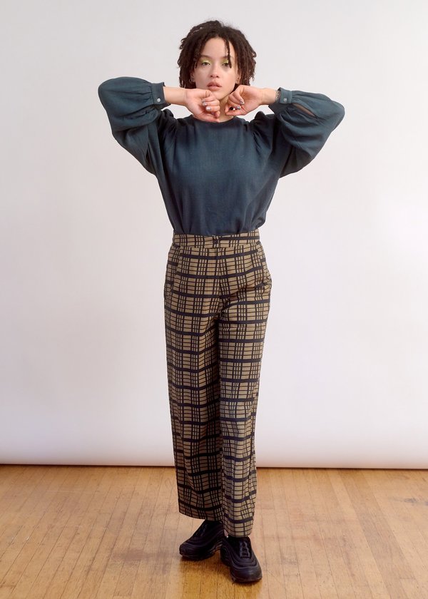 SILK FLY FRONT PANT W/ POCKETS - WINDOWPANE | Garmentory